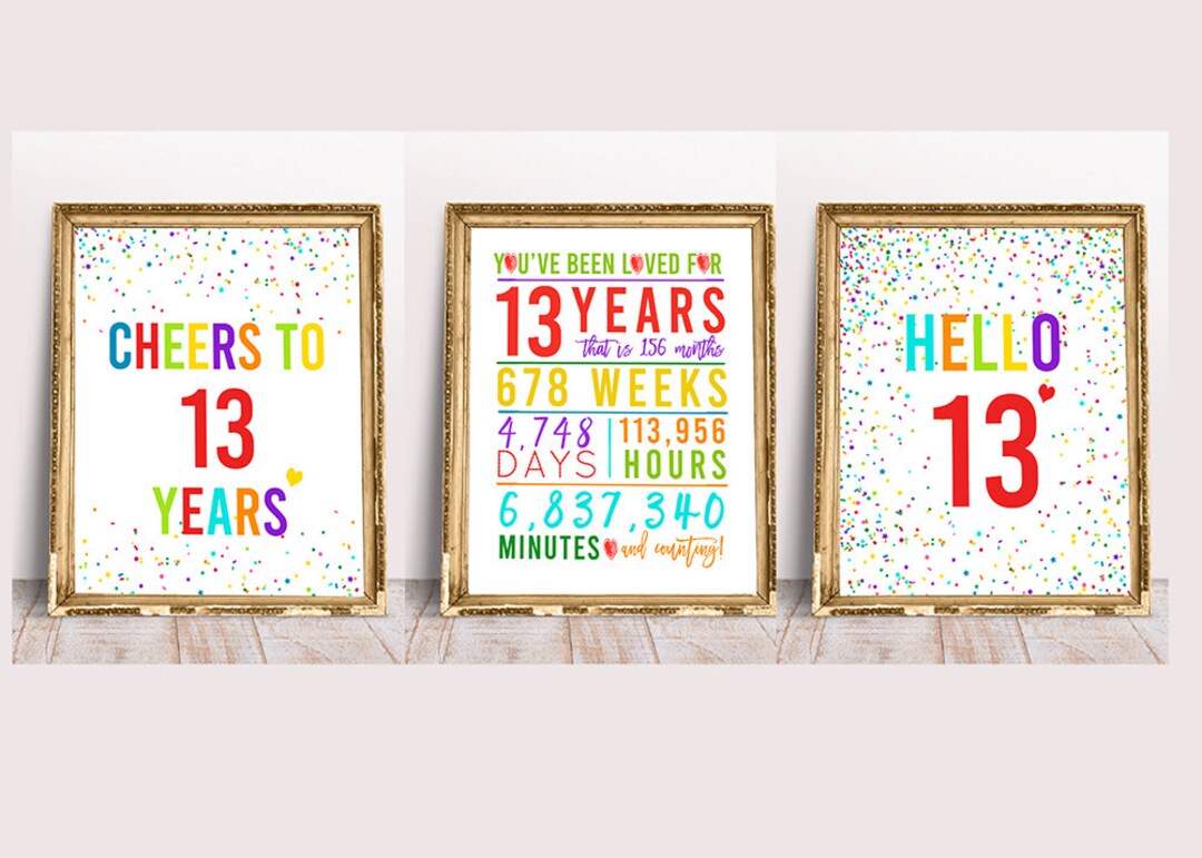 13th Birthday Signs Bundle, Printable, Cheers to 13 Years, Hello 13 ...