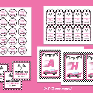 Pink Race Car Party Printable Decorations & Invitation Template Bundle ...