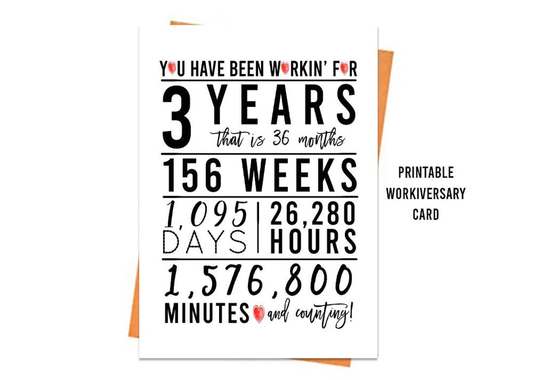 3rd Work Anniversary Card, PRINTABLE Anniversary Card, 3rd Workiversary ...