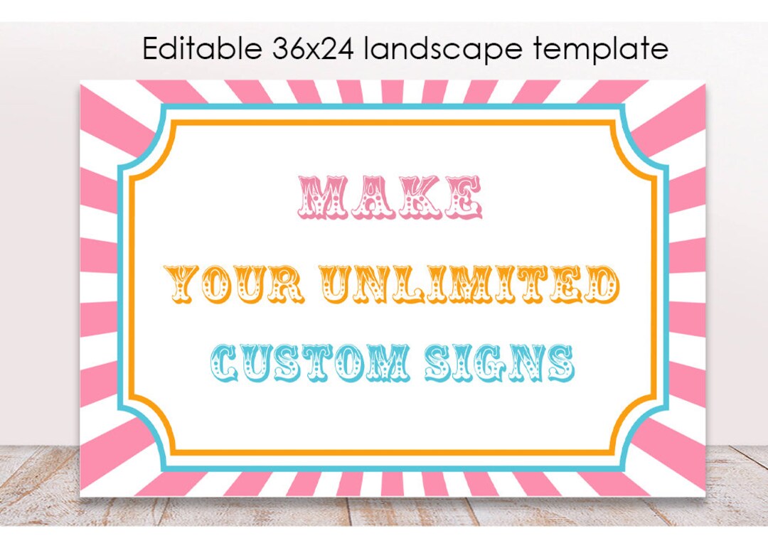 Editable Pink Carnival Party Sign, 36x24, Printable Circus Welcome Sign ...