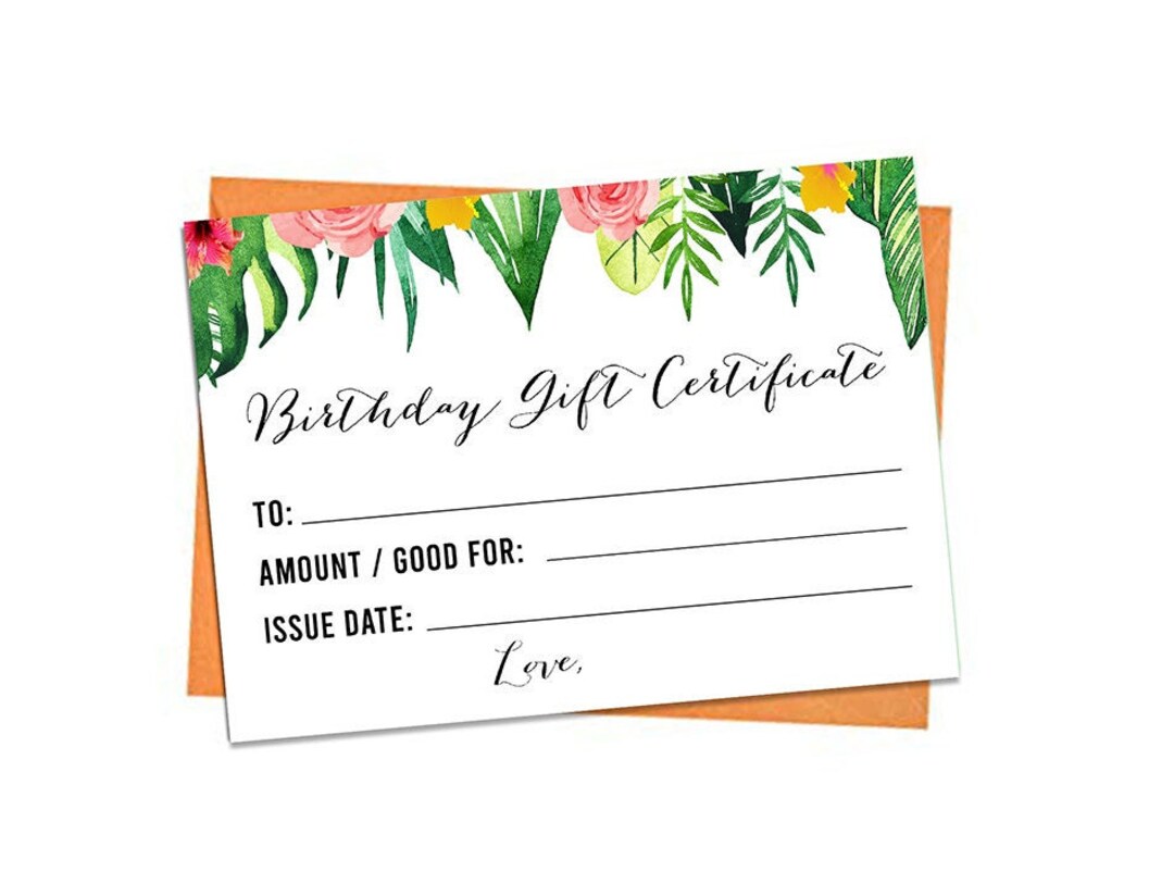 Tropical Gift Certificate, Printable Gift Card , Gift Voucher ...