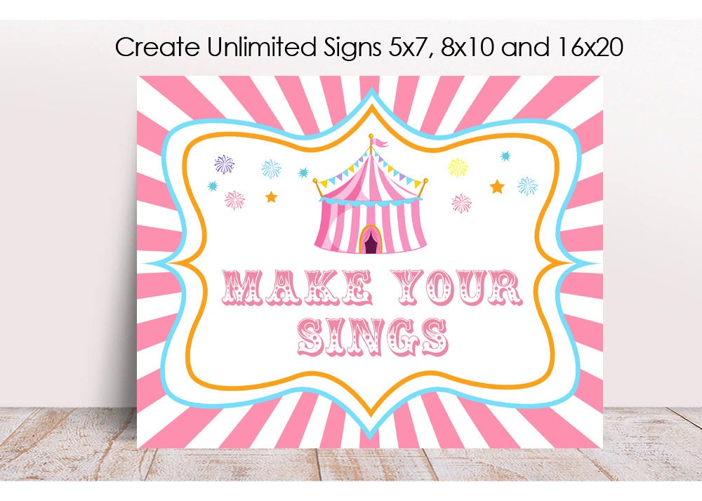 Pink Carnival Theme Party Bundle, Invitation & Decoration, Printable ...