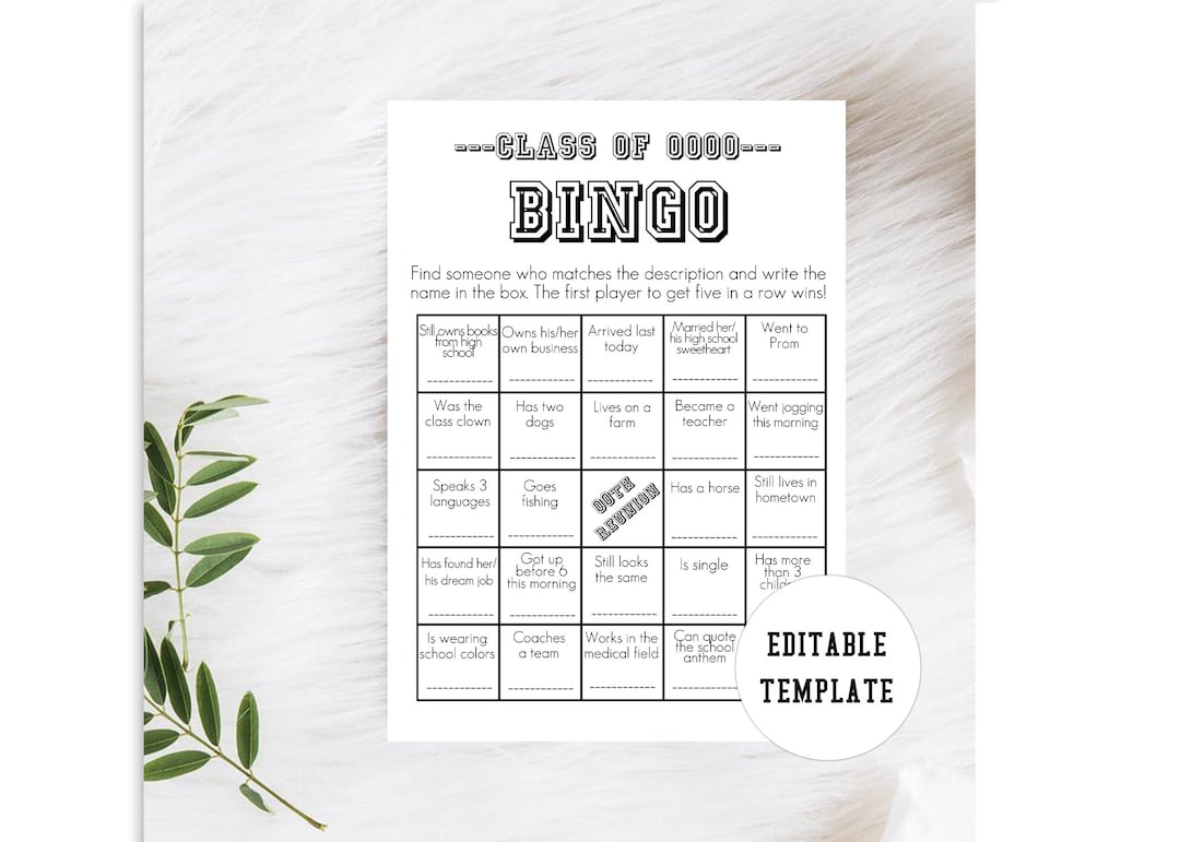 Class Reunion Bingo, Any Color, Any Year Class Reunion Icebreaker ...