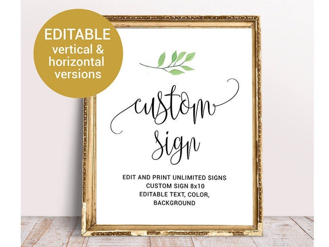 Greenery Custom Sign Printable Template, Customize With Your Own Words ...