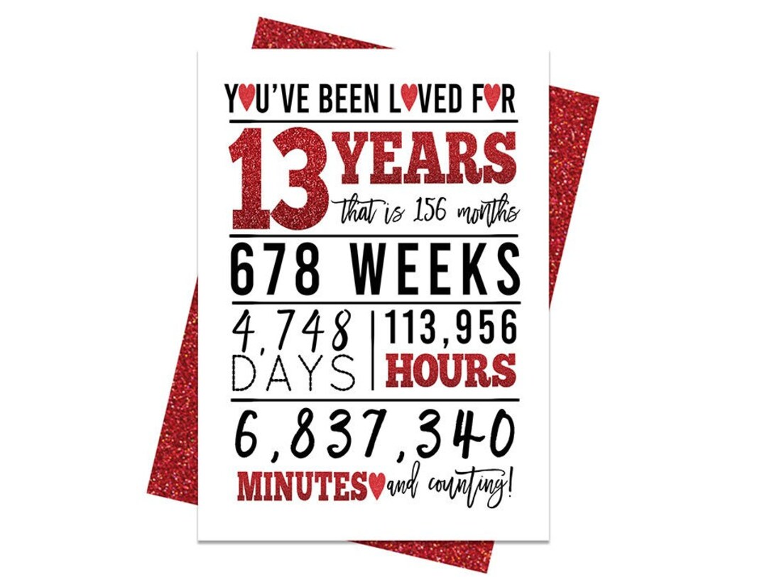 Red 13th Birthday Card, Printable Birthday Card, 13th Birthday ...