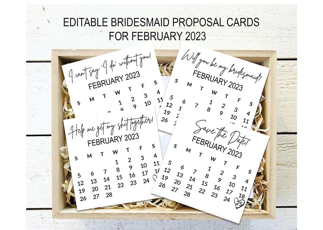 Editable Bridesmaid Calendar Proposal, Template, Printable, Bridesmaid ...