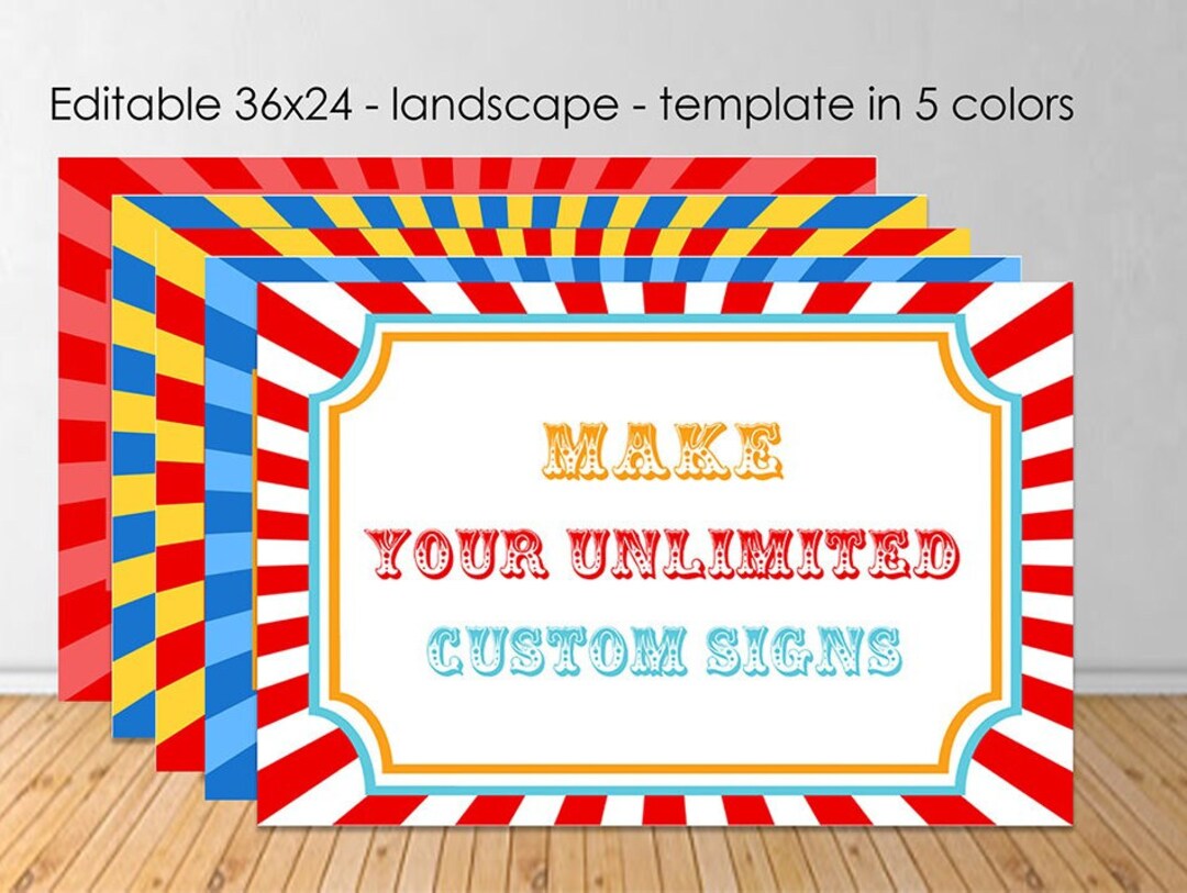 Editable Carnival Party Sign, 36x24, Printable Circus Welcome Sign ...