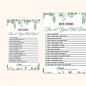 Greenery 60th Birthday Game, Printable, 60th Birthday Party Activity ...