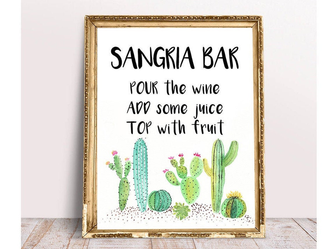 Sangria Bar Sangria Bar Sign Fiesta Bridal Shower Cactus - Etsy