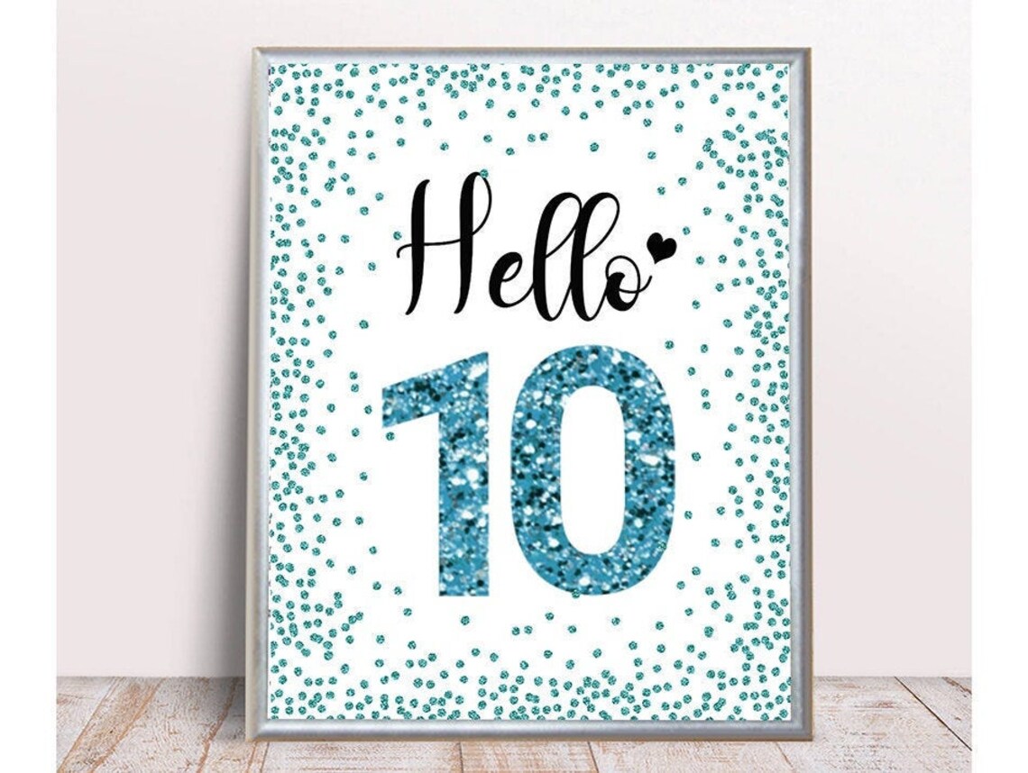 Blue Hello 10 Sign Printable Cheers to 10 Years 10th - Etsy