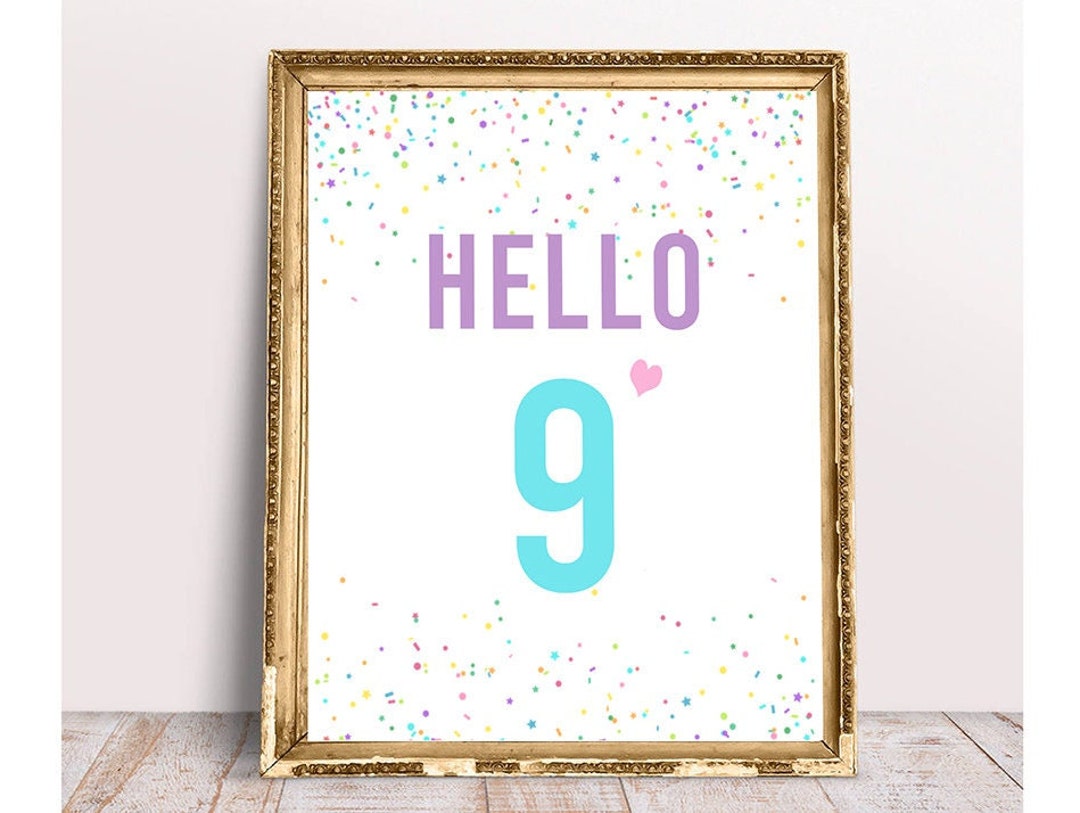 Pastel 9th Birthday Sign, Printable, Hello 9, Cheers to 9 Years, Happy ...