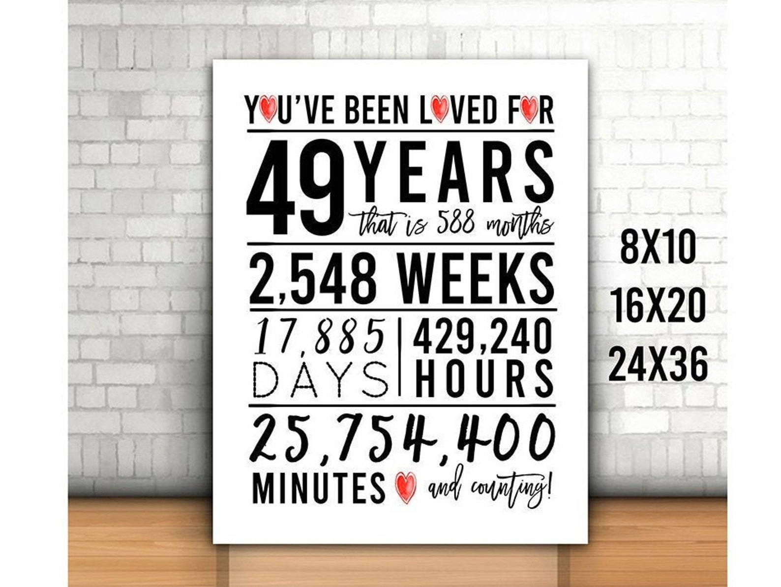 49th Birthday Sign You Have Been Loved for 49 Years Sign - Etsy