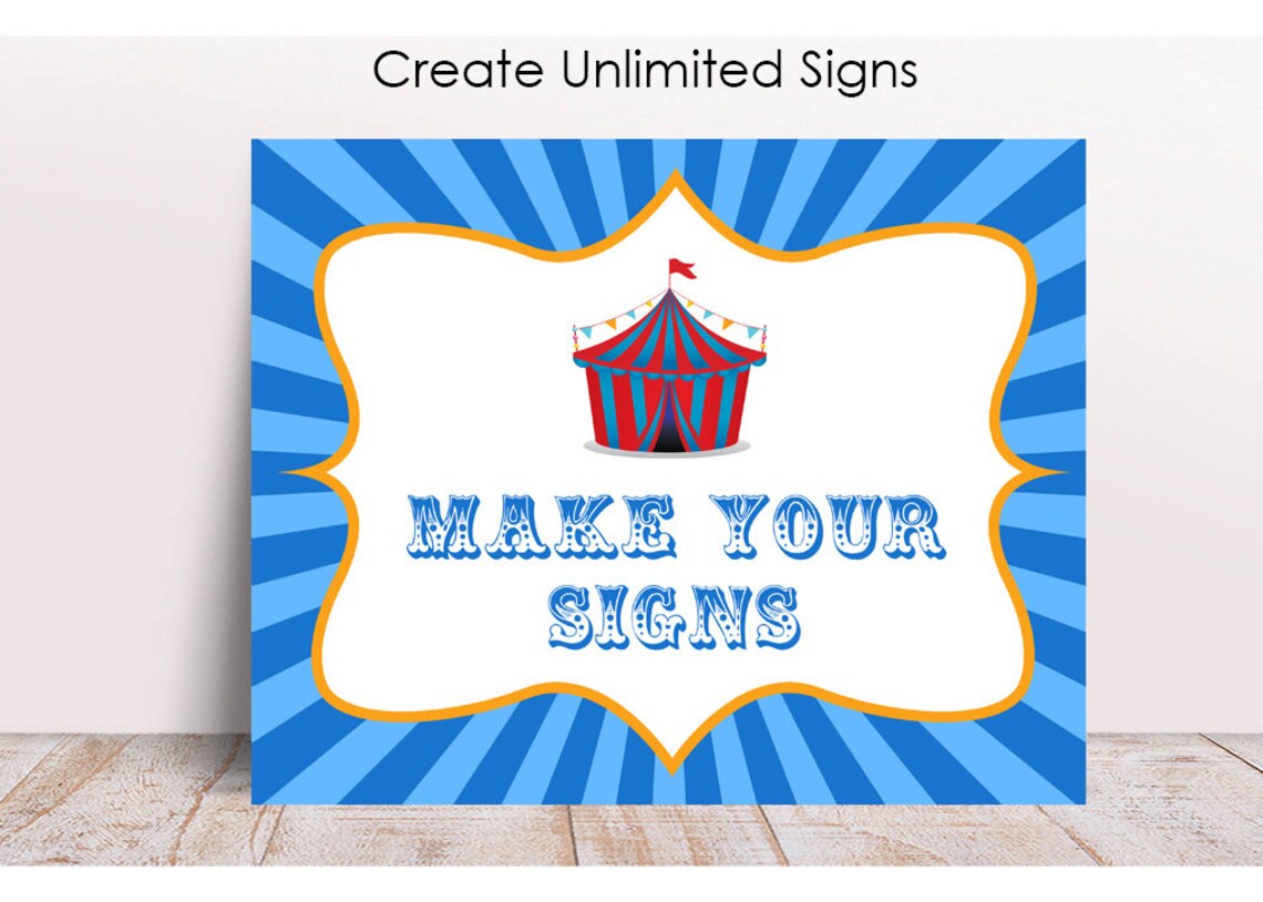 Editable Blue Circus Party Sign Printable Carnival Tent - Etsy