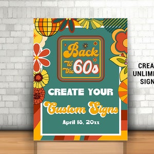 Editable 60s Retro Party Sign, Printable, Retro Floral Sign, Retro ...