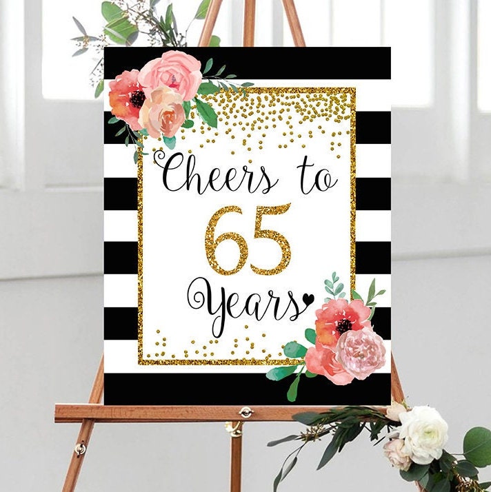 Cheers to 65 Years, 8x10, 16x20, 65th Birthday Sign, 65th Anniversary ...