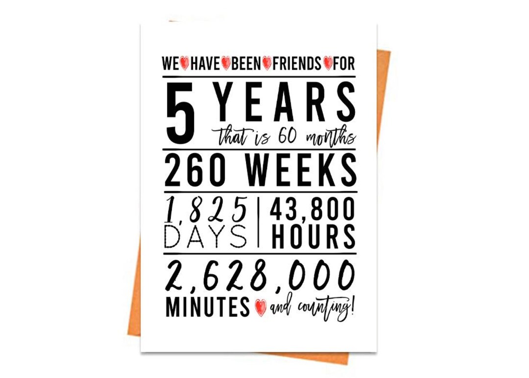 5th Friendiversary Card, Printable Card for Best Friend, 5th Printables ...
