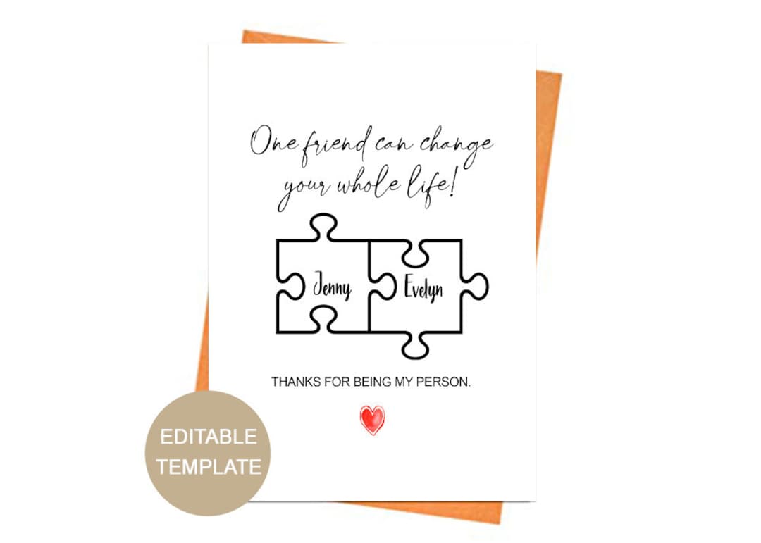Editable Best Friend Greeting Card, One Friend Card PRINTABLE ...