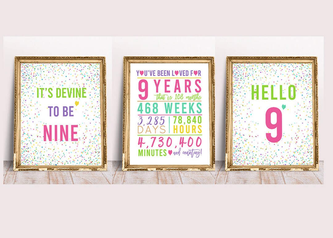 9th Birthday Signs Bundle Cheers to 9 Years It's Devine - Etsy