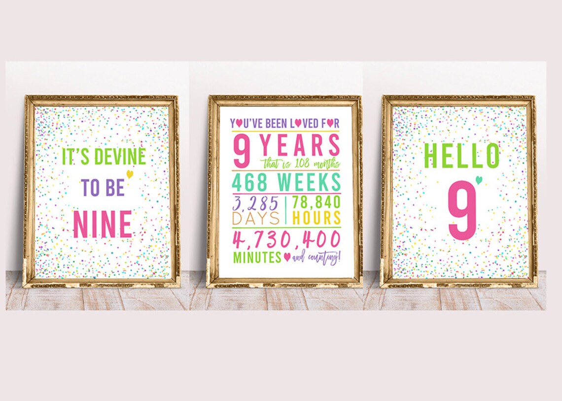 9th Birthday Signs Bundle Cheers to 9 Years It's Devine - Etsy