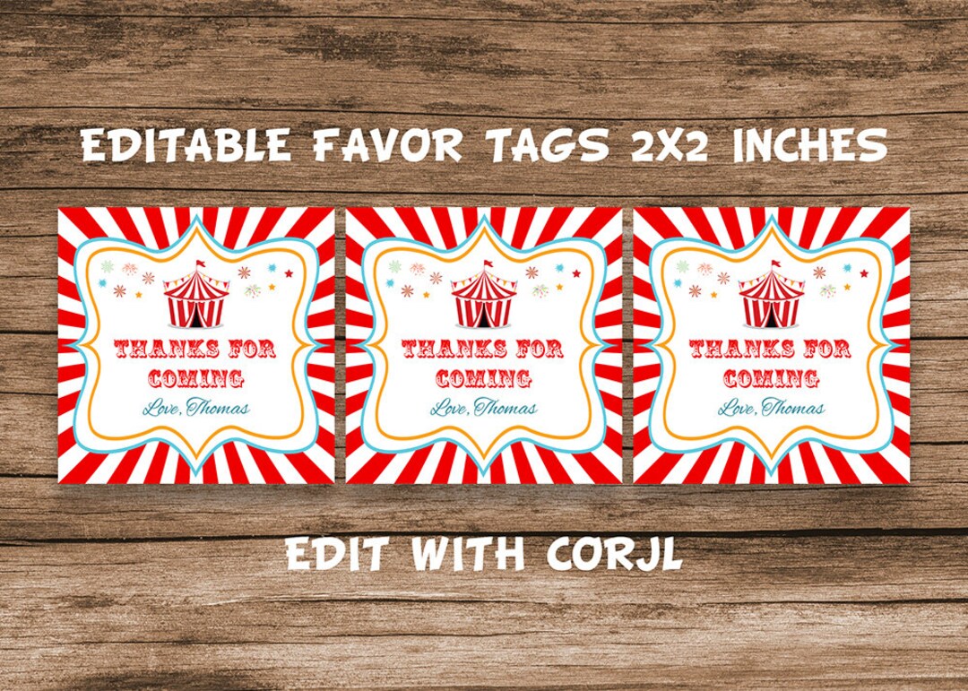 Editable Carnival Birthday Favor Tags, Printable, Circus Tent Template ...