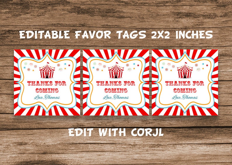 Editable Carnival Birthday Favor Tags Printable Circus Tent - Etsy