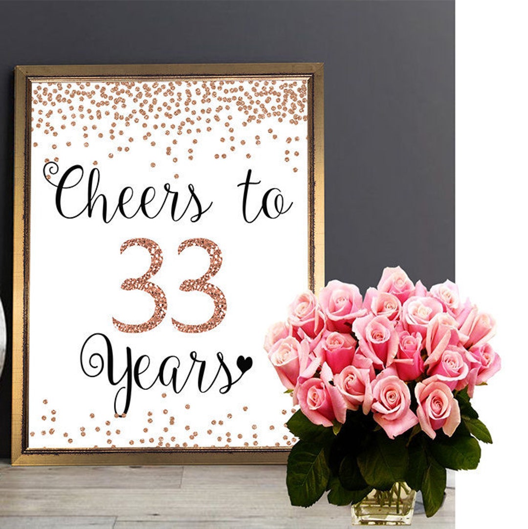 Cheers to 33 Years, 33rd Birthday Sign, 33rd Anniversary Sign, Rose ...