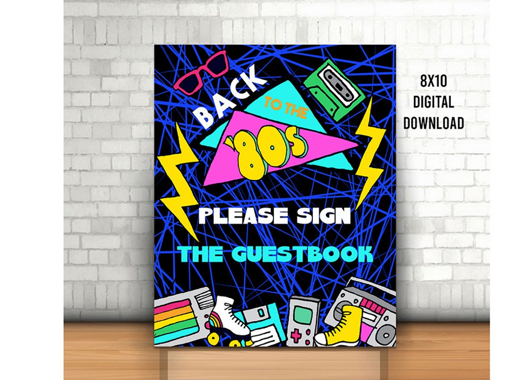 Retro Guestbook Sign, Printable Retro Party Sign, Back to the 80s ...