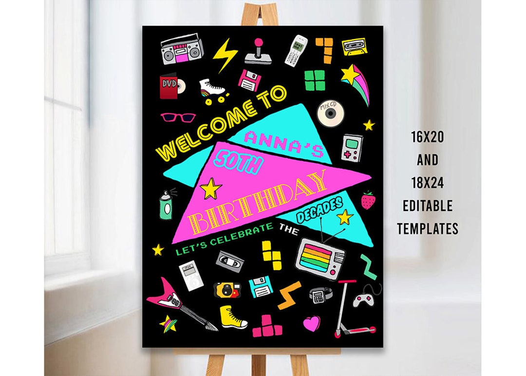 Editable Retro Party Welcome Sign, Printable Welcome Sign, Retro ...