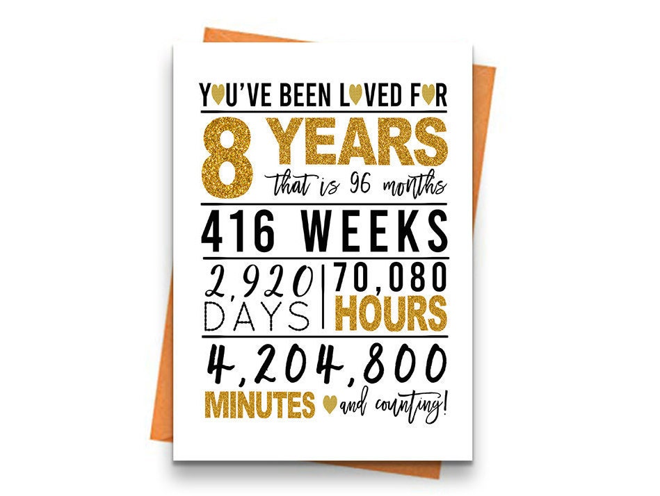 Gold 8th Birthday Card Printable Birthday Card 8th Birthday | Etsy