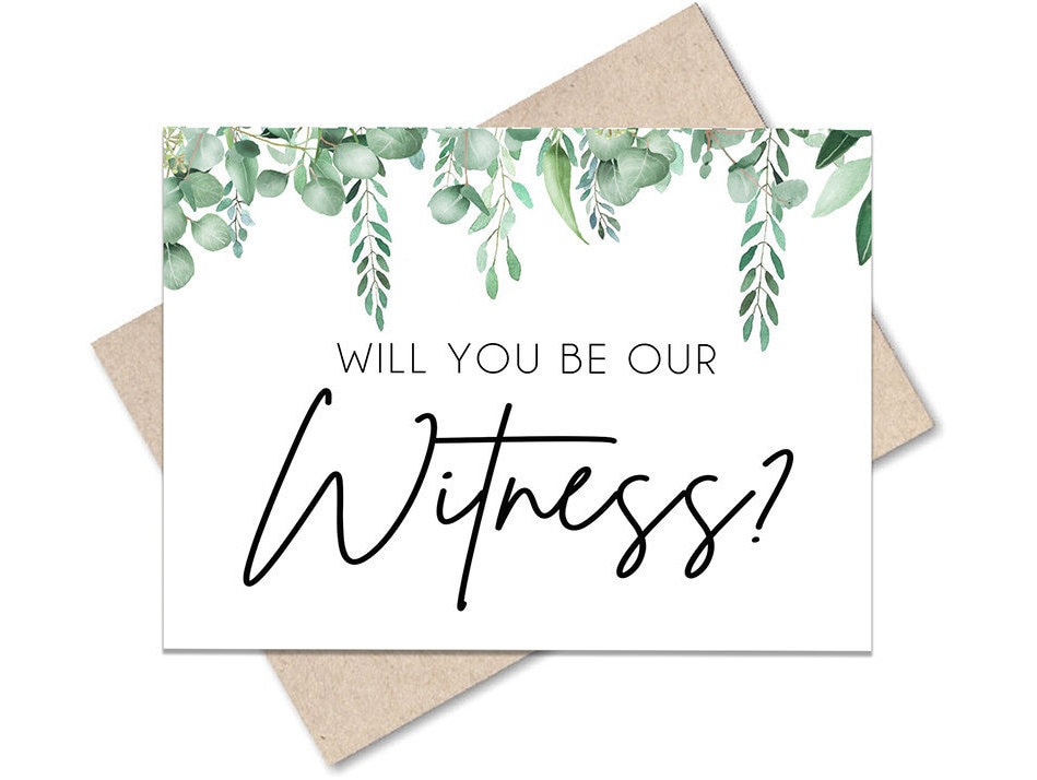 Greenery Will You Be Our Witness Card Greenery Witness Card | Etsy