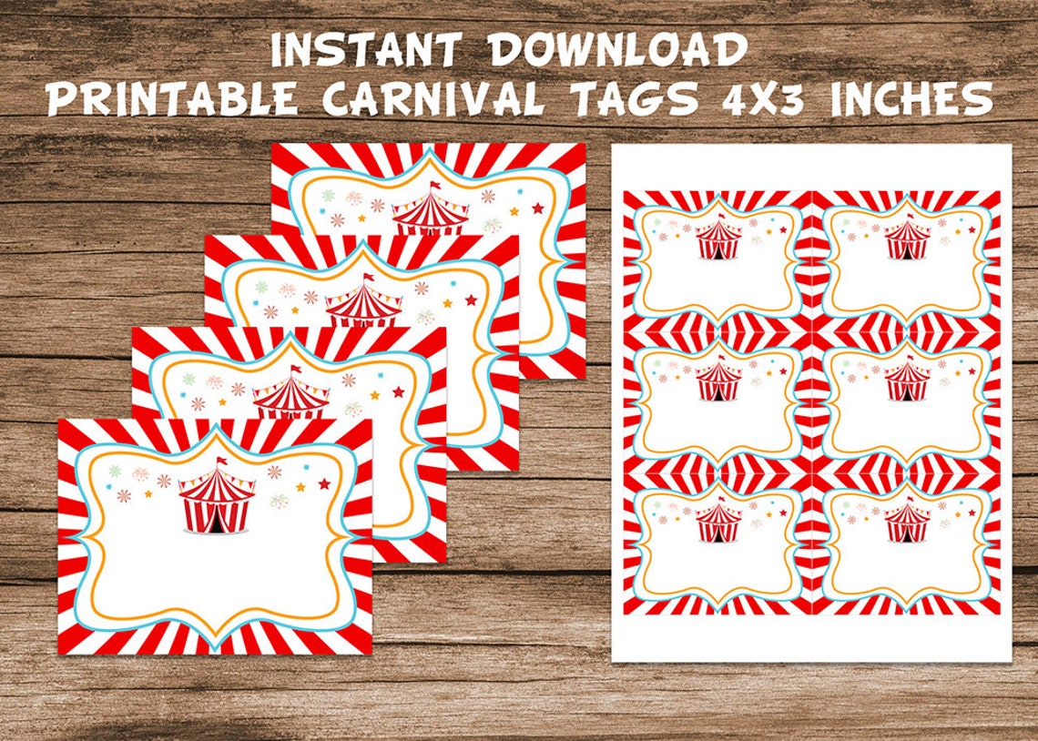 Carnival Birthday Tags Printable Carnival Theme Labels Food - Etsy
