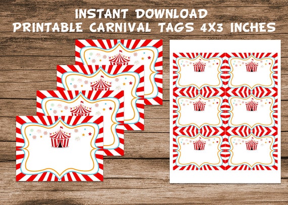 Carnival Birthday Tags Printable Carnival Theme Labels Food - Etsy