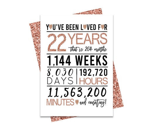 22nd Birthday Card Printable Birthday Card 22nd Birthday | Etsy