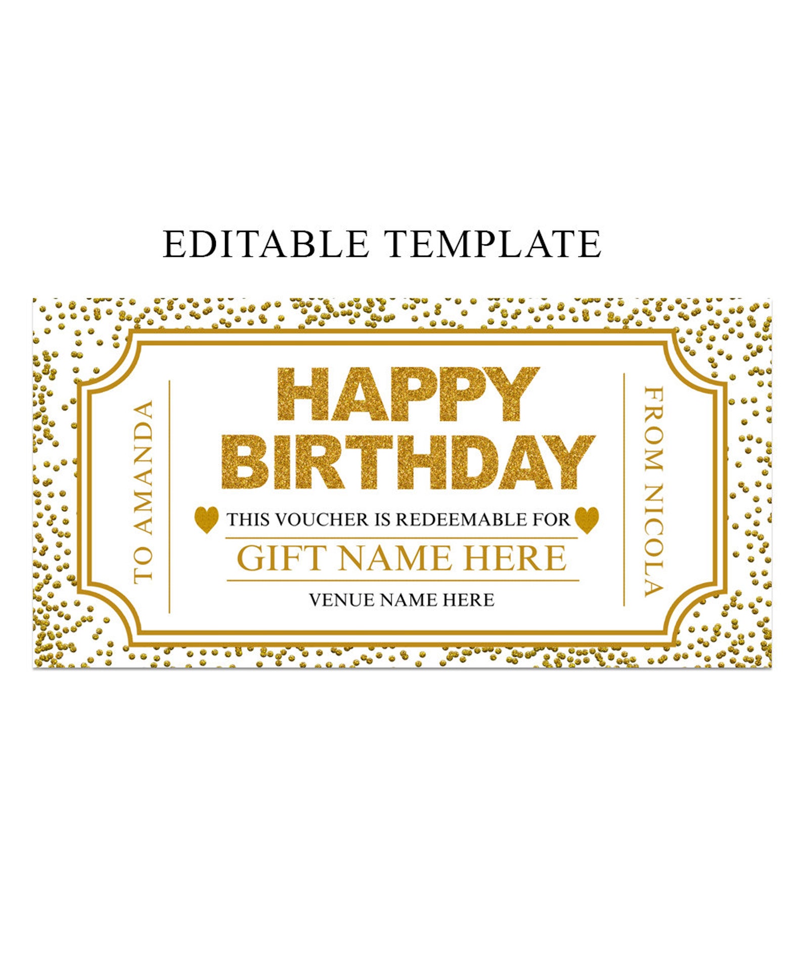 Editable Happy Birthday Custom Gift Voucher, Template, Printable ...