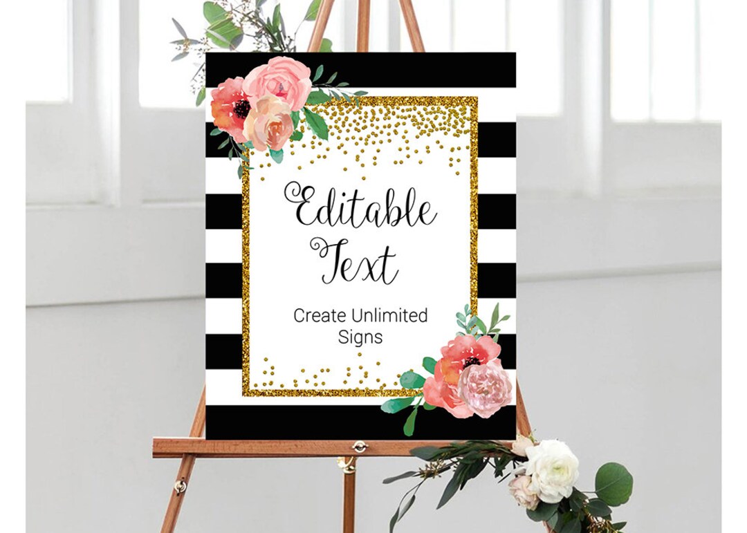 Editable Anniversary Sign, Printable, Editable Birthday Sign, Floral ...
