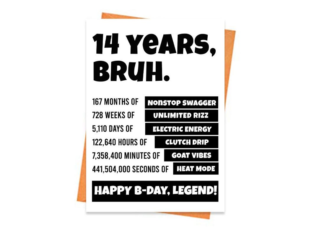 14th Bruh Birthday Card - 14th Teen Birthday Card - 14th BRUH Birthday ...