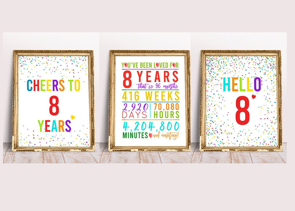 8th Birthday Signs Bundle Cheers to 8 Years Hello Double - Etsy
