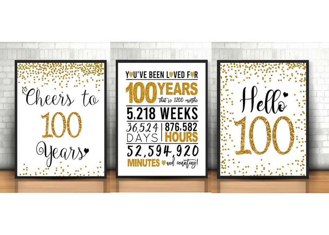 100th Birthday Decoration, 100th Birthday Signs Bundle, Cheers to 100 ...