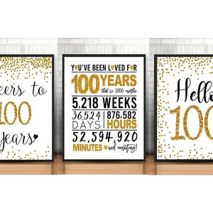 100th Birthday Decoration, 100th Birthday Signs Bundle, Cheers to 100 ...
