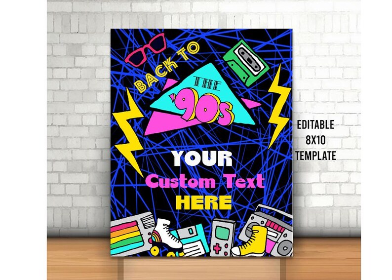 Editable Retro Birthday Party Sign, Printable Retro Decorations, 90s ...