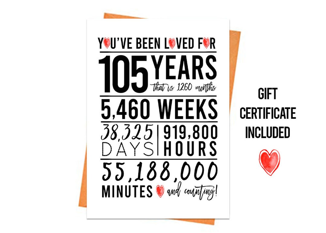 105th Birthday Card, Printable Birthday Card, 105th Birthday Printables ...