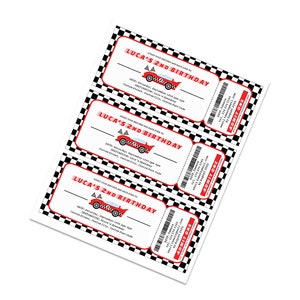 Editable Racing Car Birthday Invitation, Red Race Car Ticket Invitation ...