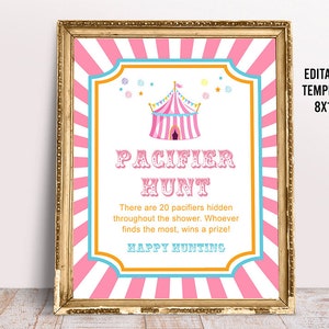 Editable Pink Circus Pacifier Hunt Game, Printable Baby Games, Carnival ...