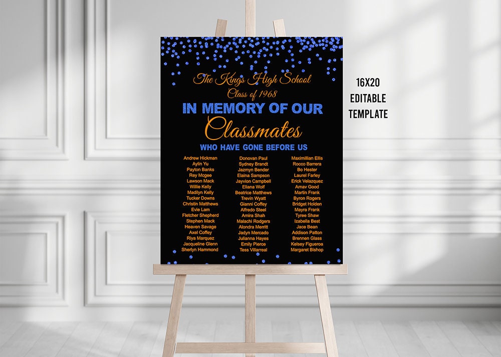 Editable in Memory Sign for Class Reunion, Reunion Memorial Classmates ...