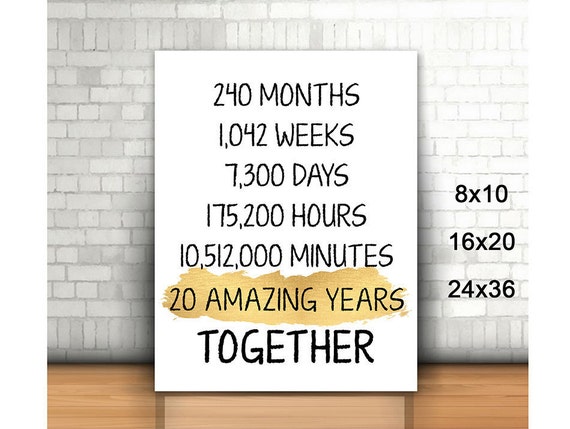 20th Anniversary Sign Cheers to 20 Years Printable 20th | Etsy
