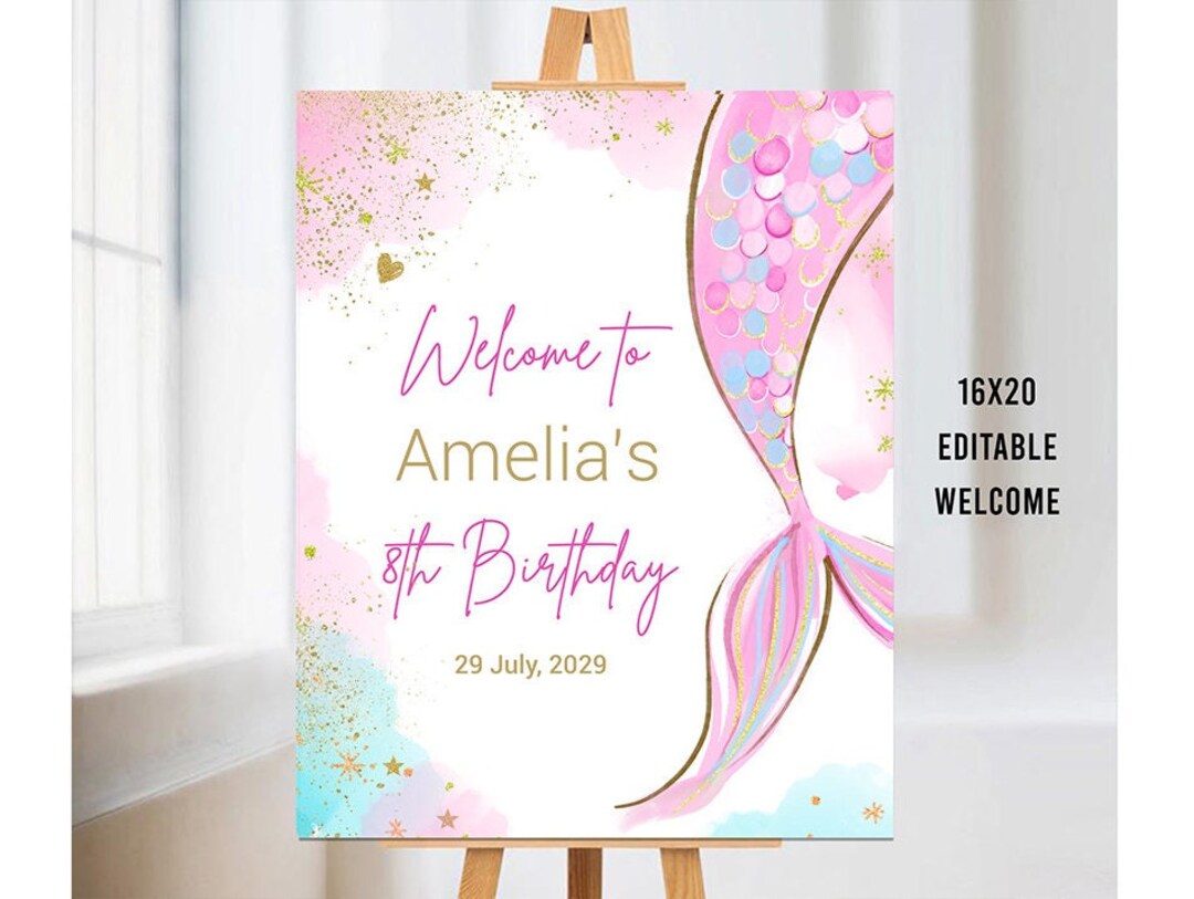 Mermaid Birthday Party Welcome Sign Template, Printable Mermaid Welcome ...