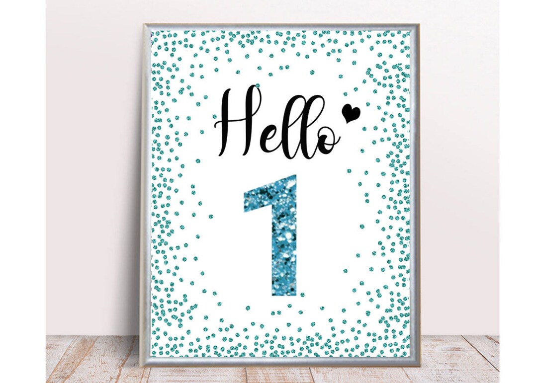 Hello 1 Printable Sign, 1st Birthday Sign, 1st Anniversary Sign, Light ...