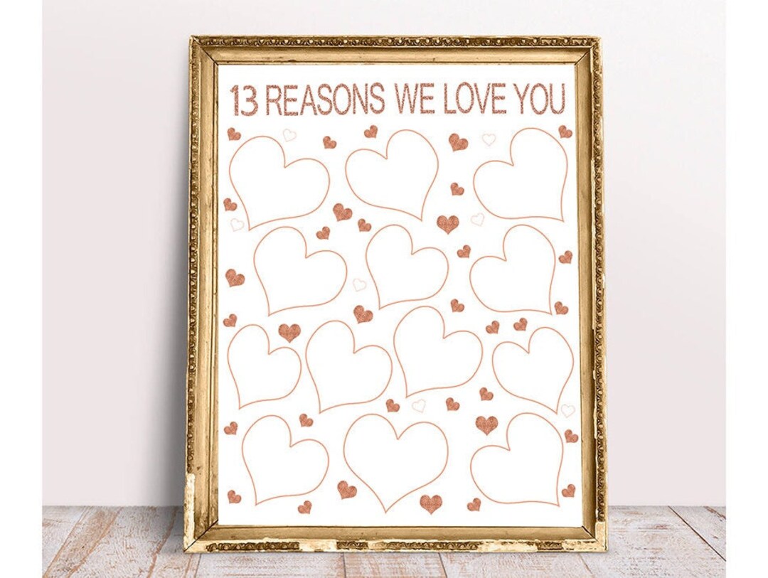 Rose 13 Reasons We Love You, 8x10, 11x14, 16x20, Birthday Gift for Her ...