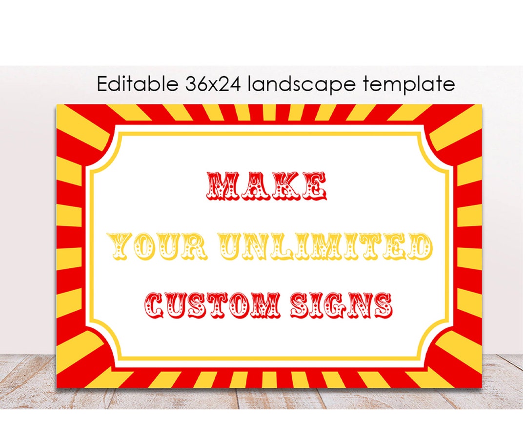 Editable Red and Yellow Carnival Party Sign, 36x24, Printable Circus ...