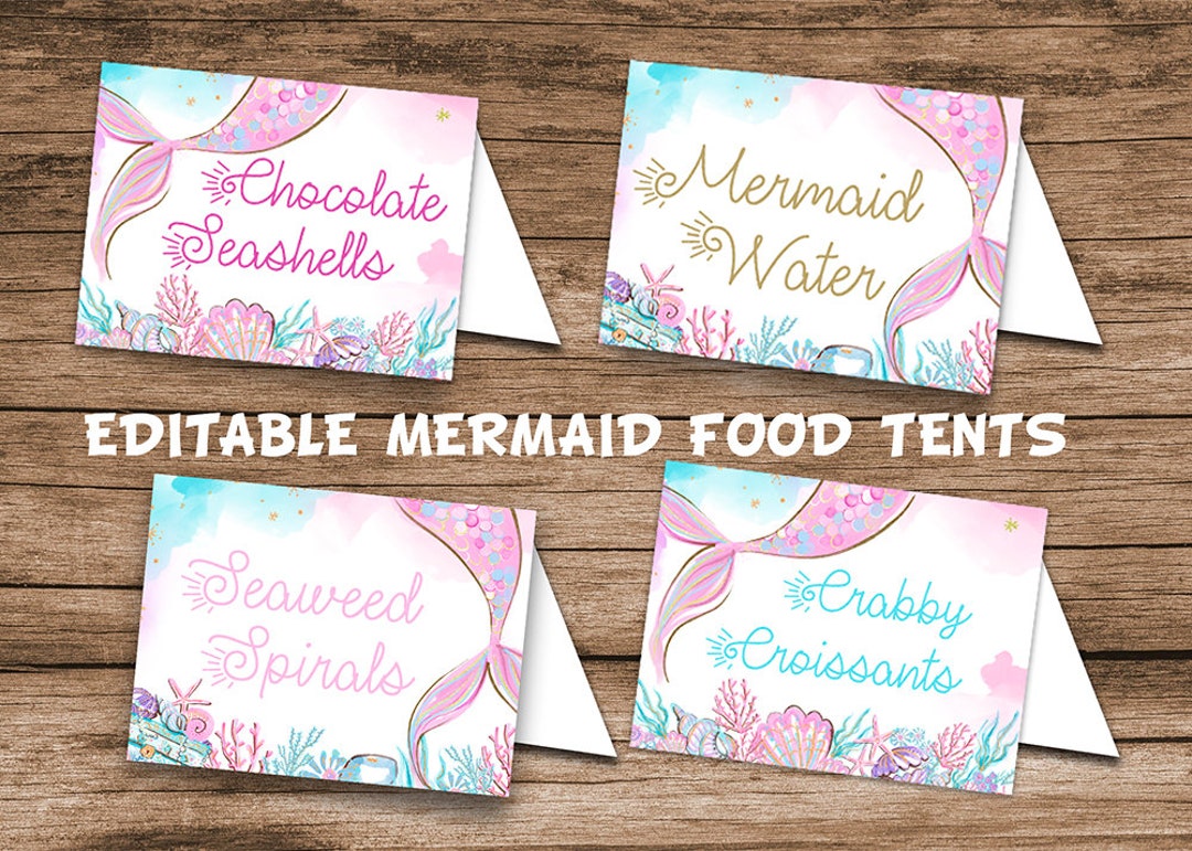 Editable Mermaid Party Food Tents, Printable, Mermaid Food Template ...